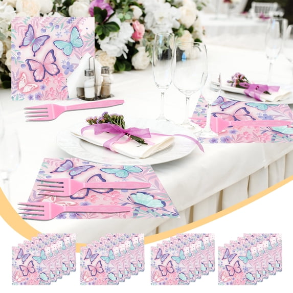 10 Pack Of Butterflies Birthday Party Supplies Colorful Tableware Set ...