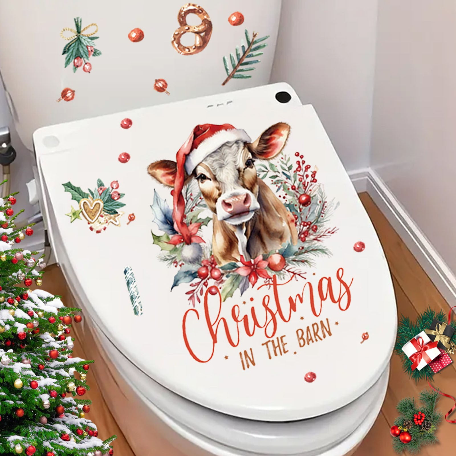 10 Pack Of Farm Style Christmas Toilet Sticker Decoration Christmas ...