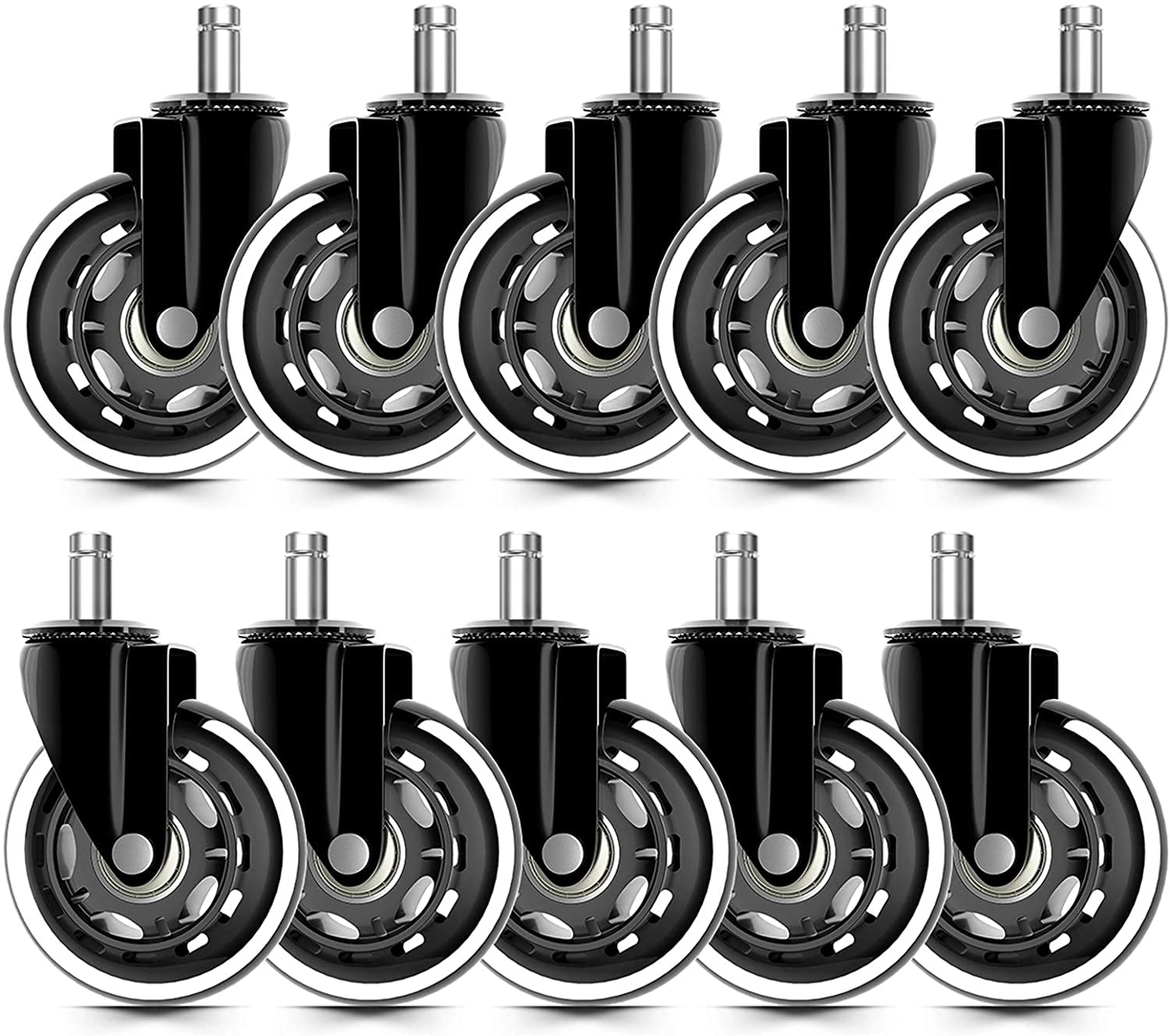 10 Pack Office Chair Wheels, 3" Heavy Duty Casters, 7/16" x 7/8" Stem ...