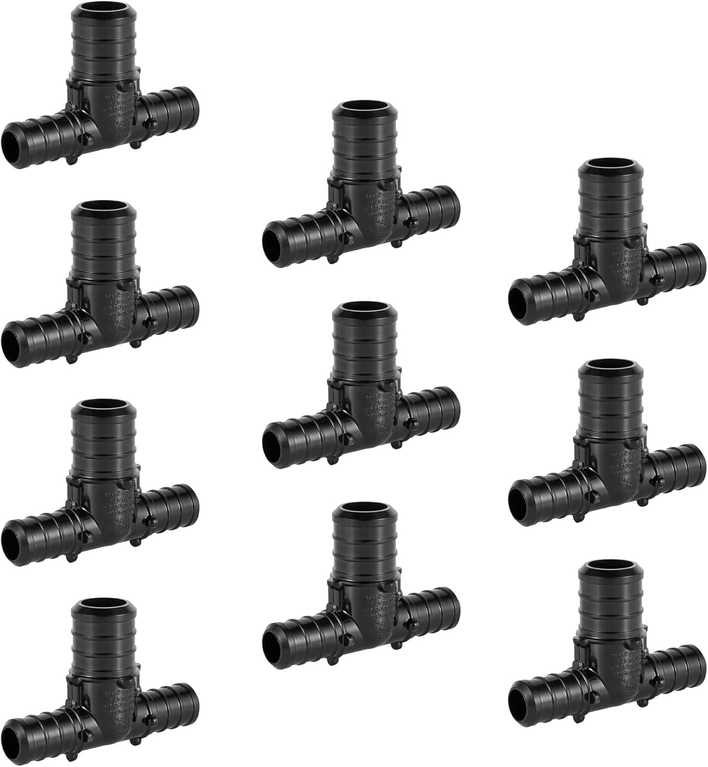 10-Pack PEX Fitting Poly PPSU Barb Crimp 1/2" By 1/2" By 3/4" Reducing Tee, Compliant with ASTM ...