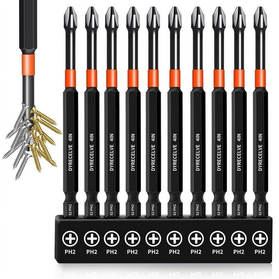 10-Pack PH2 Impact Driver Bits, 4-Inch Magnetic Phillips Head, S2 Steel ...