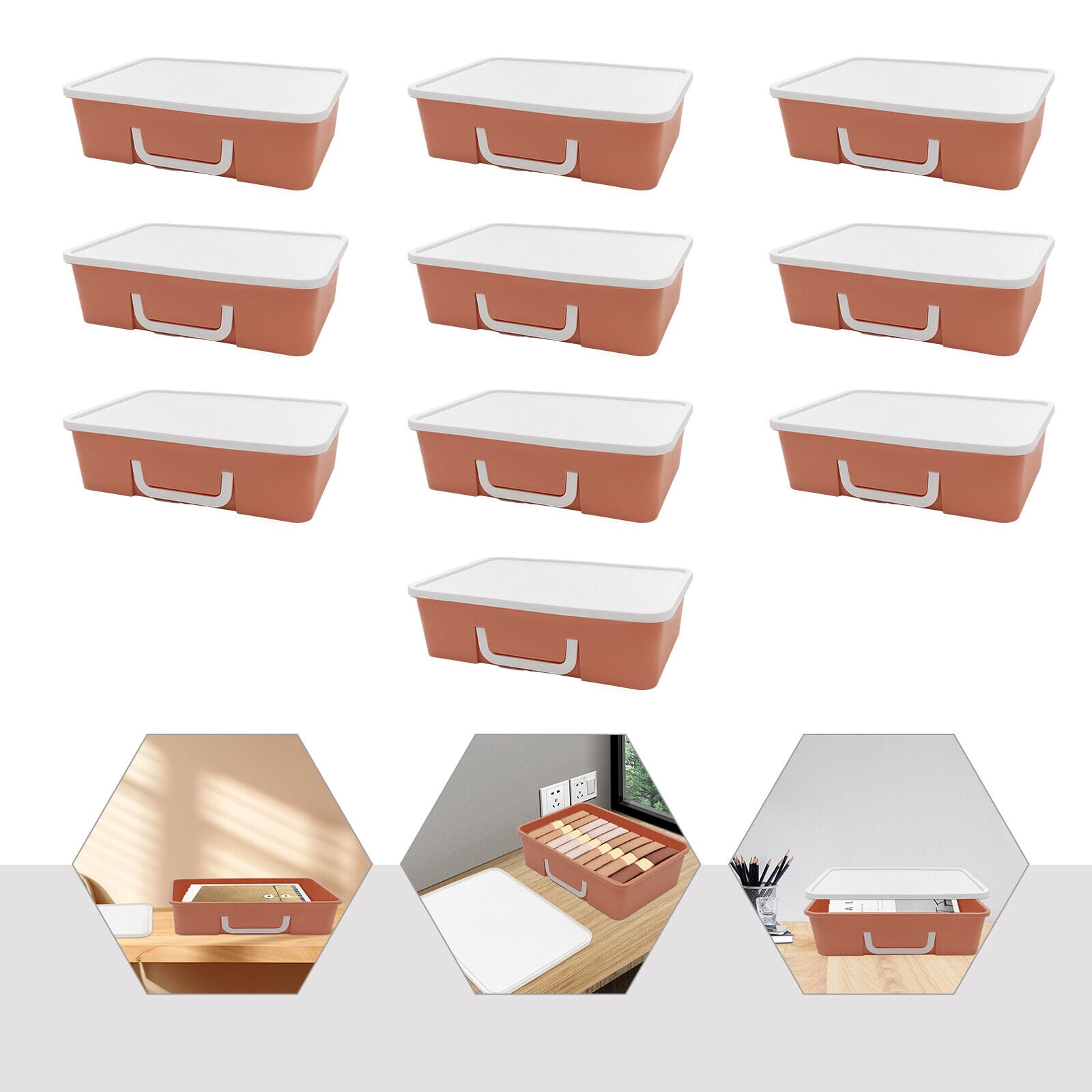 10 Pack PP Plastic Tote Box Storage Containers Stackable Bin With Lid ...