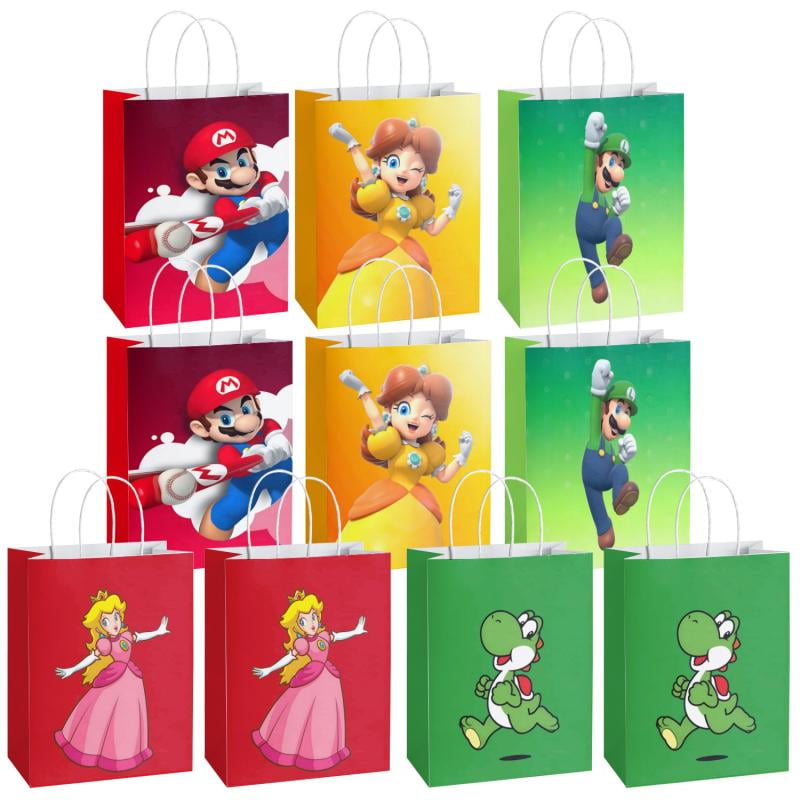 10 Pack Party Gift Bags, 5 Designs Mario Cartoon Kraft Paper Bags, 8 ...