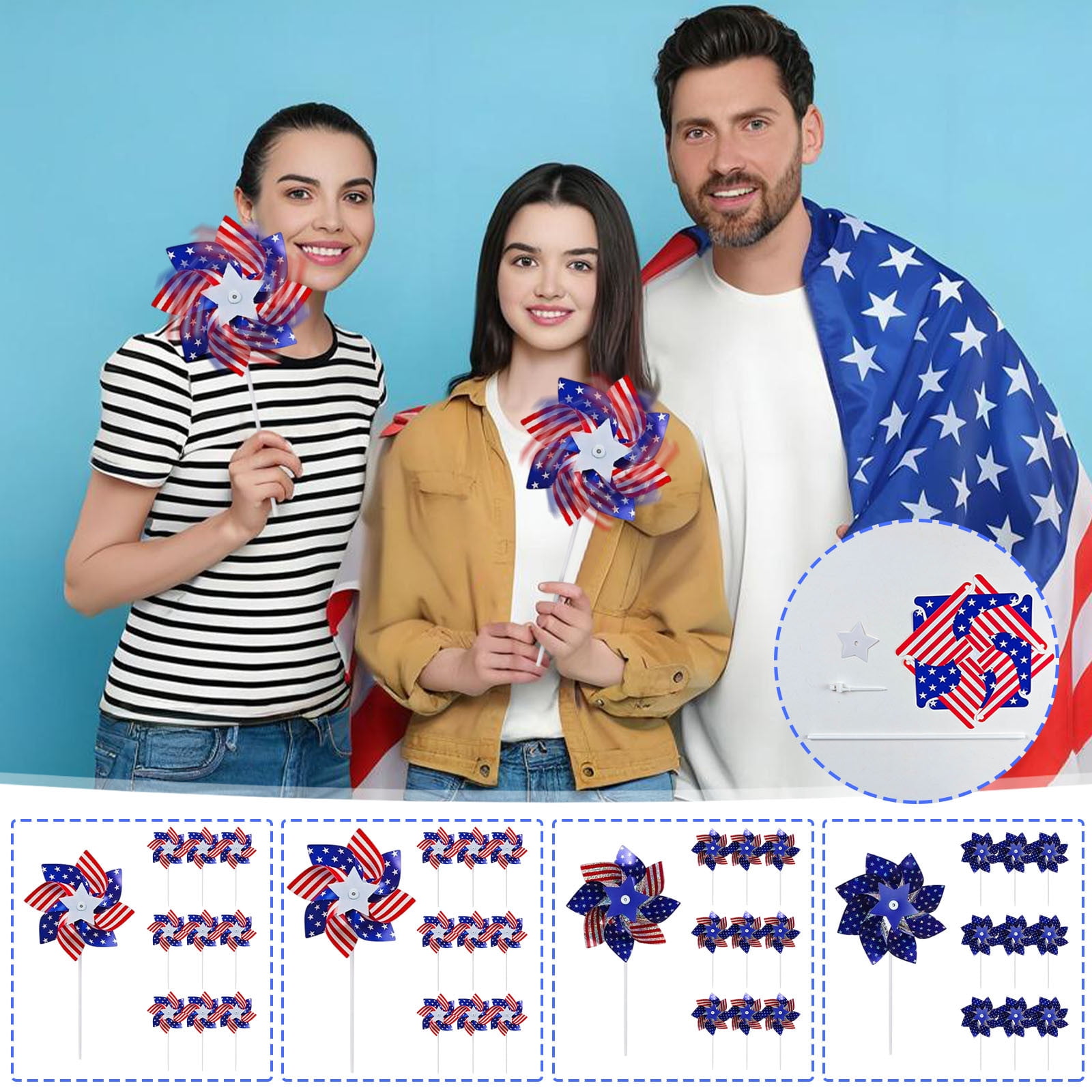 10 Pack Patriotic Pinwheels, American Flag Pinwheels, Wind Spinners for ...