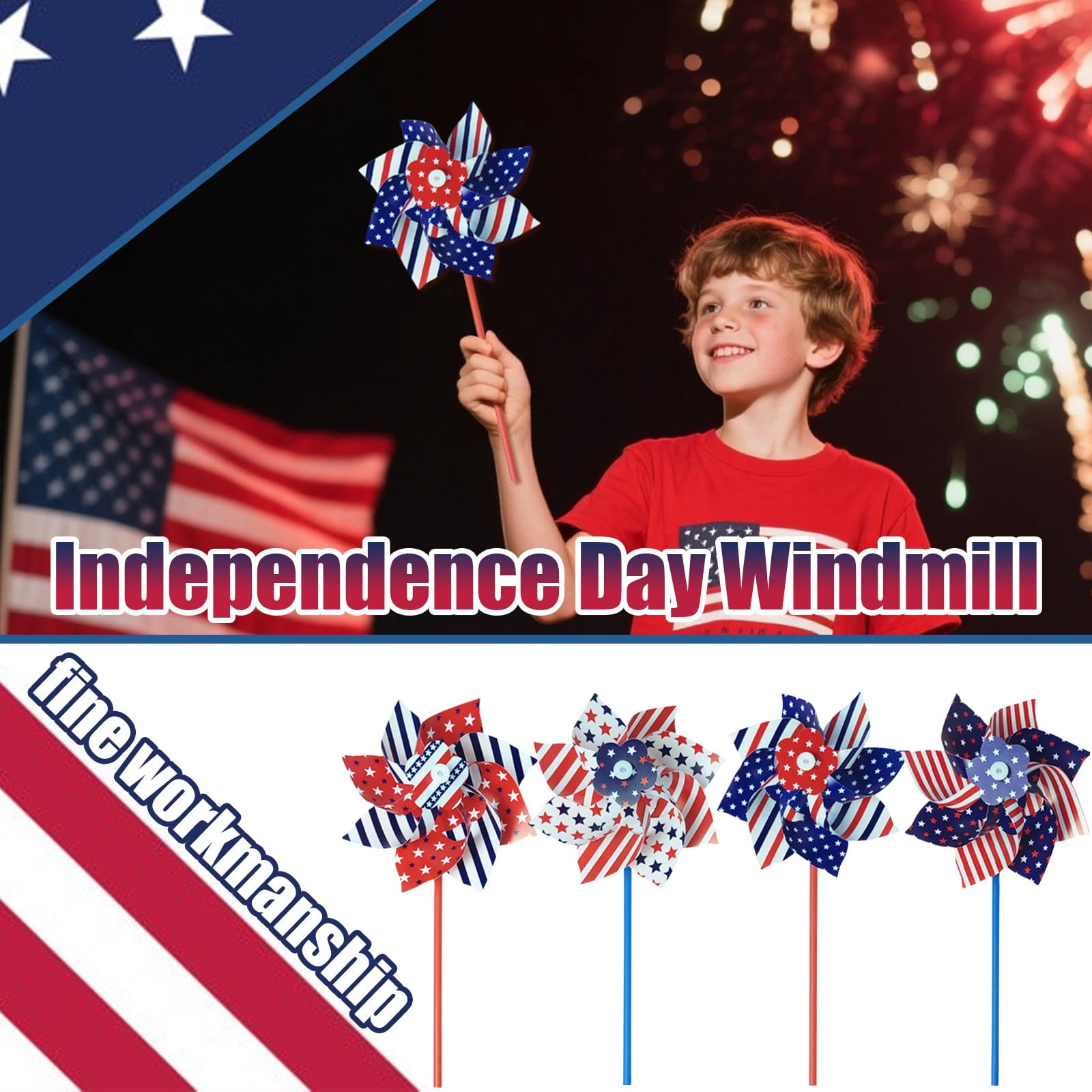 10 Pack Patriotic Pinwheels for 4th of July,5 inch American Flags ...