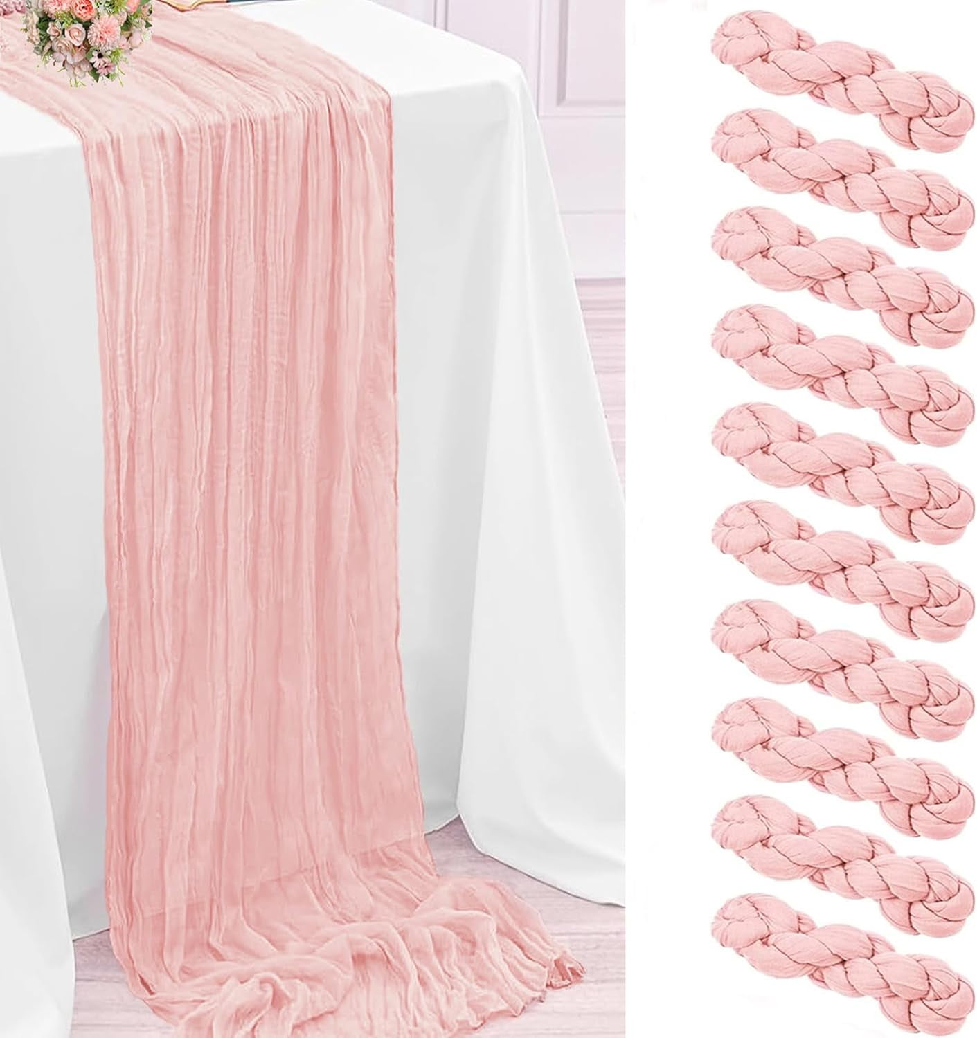 10 Pack Peach Pink Cheesecloth Table Runner 20x120 Inch Gauze Table ...