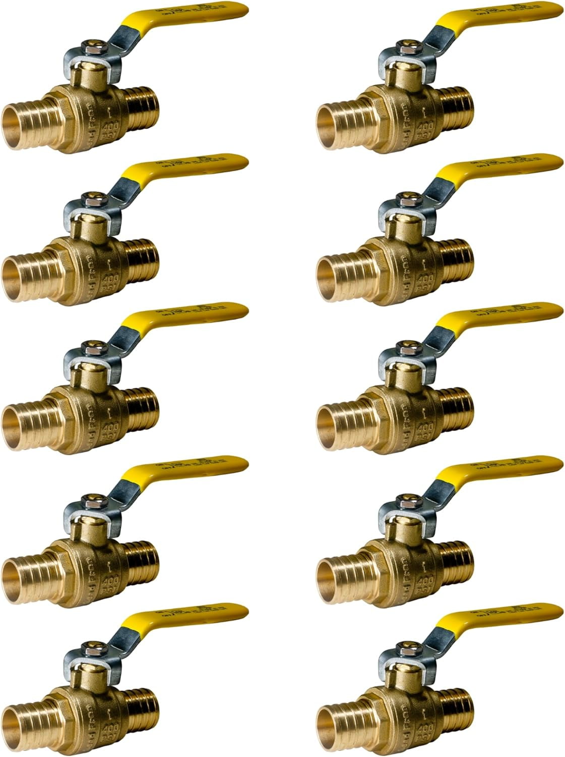 10 Pack Pex Barb 1 Inch Ball Valve, Yellow Handle, Full Port Pex Ball ...