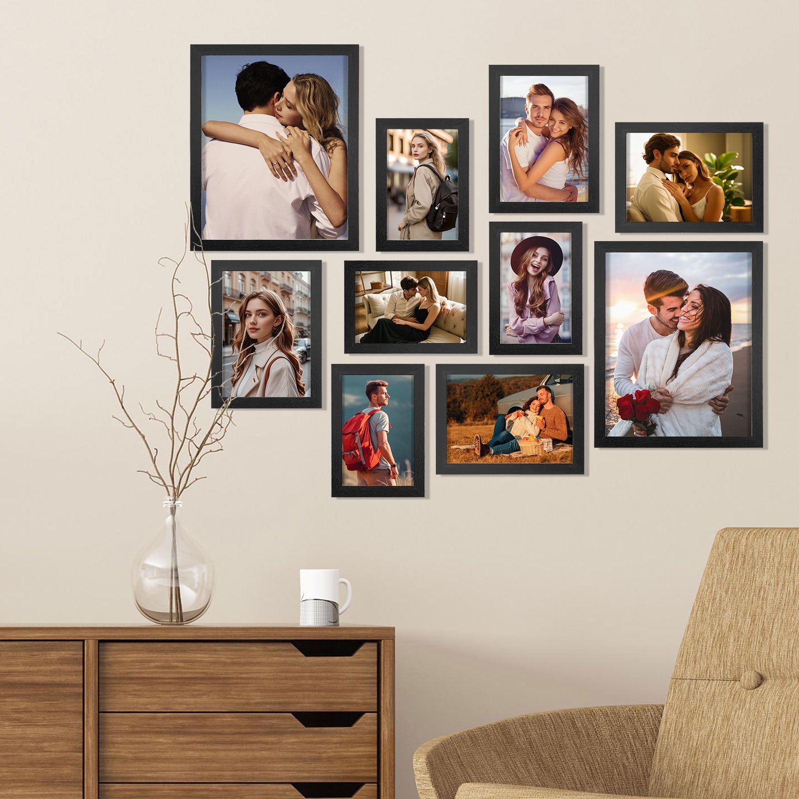 10 Pack Picture Frame Collage Wall Decor Kit Versatile Portable Gallery ...