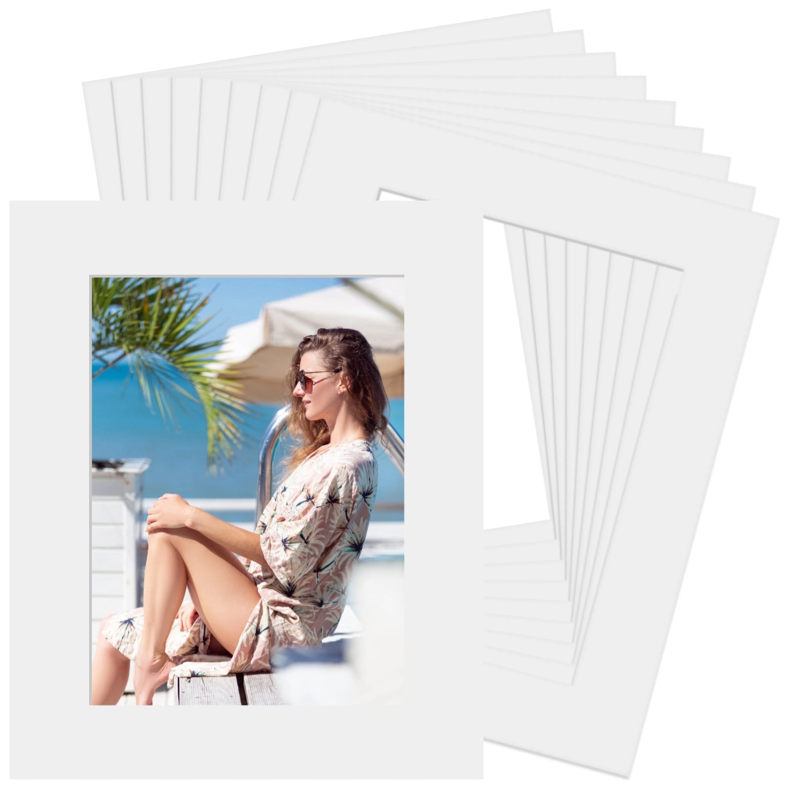 10 Pack Picture Mat Boards, 8.27x12.6" Opening with 10.43x14.96" White ...
