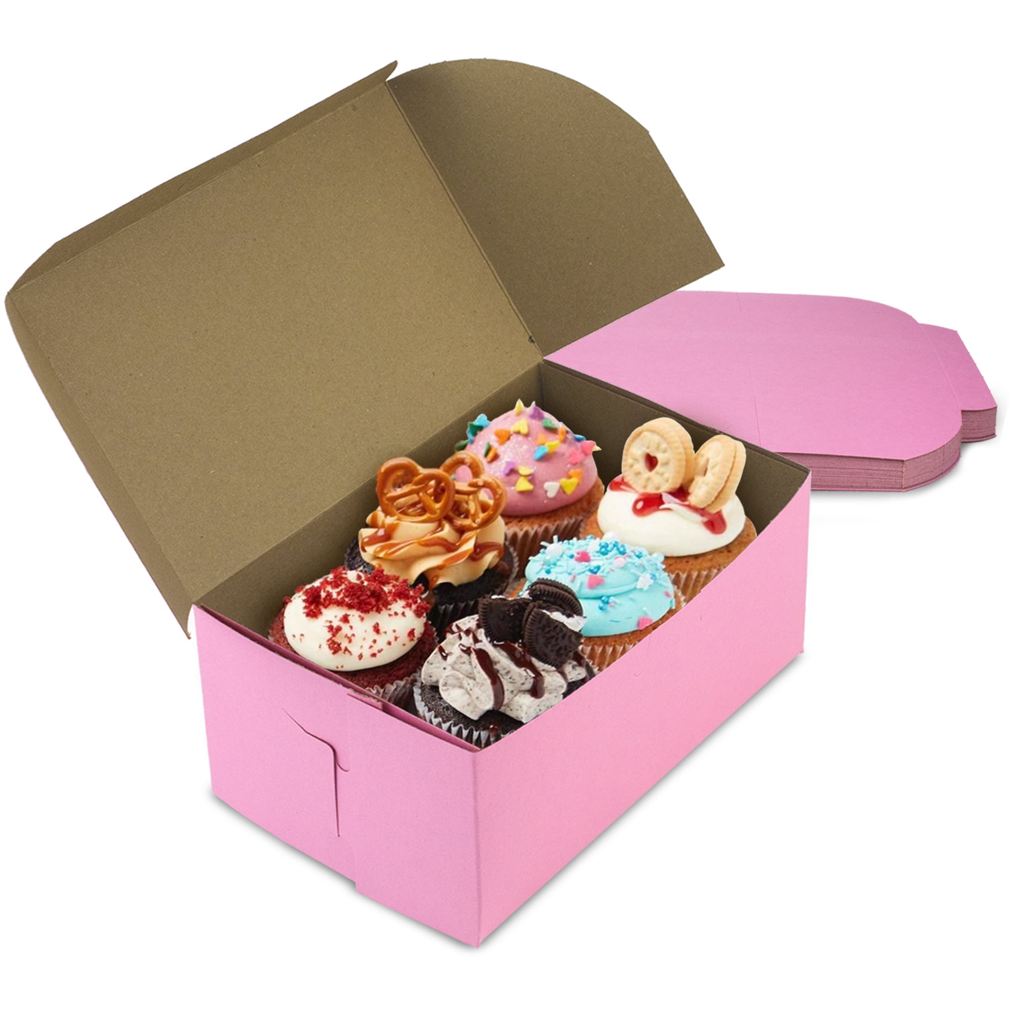 [10 Pack] Pink Bakery Boxes - 6 x 4-1/2 x 2-3/4 Inches Pink Cake Boxes ...