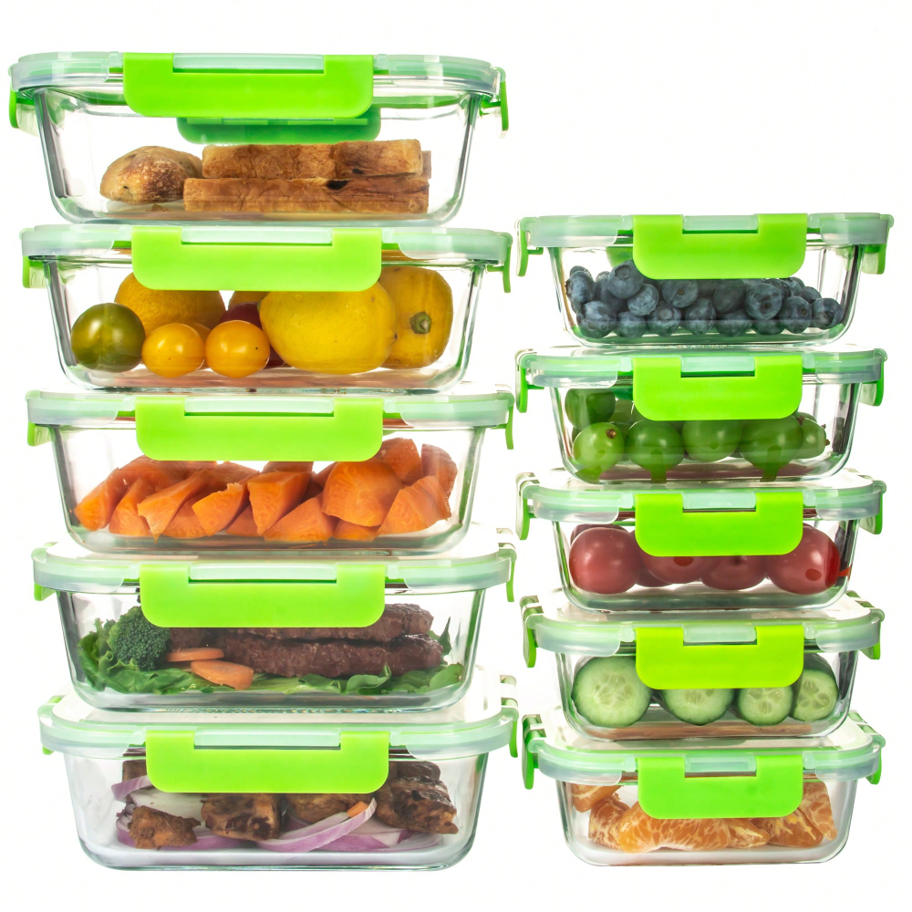 10 Pack Pink Food Storage Container Set, Glass Meal Prep Containers ...