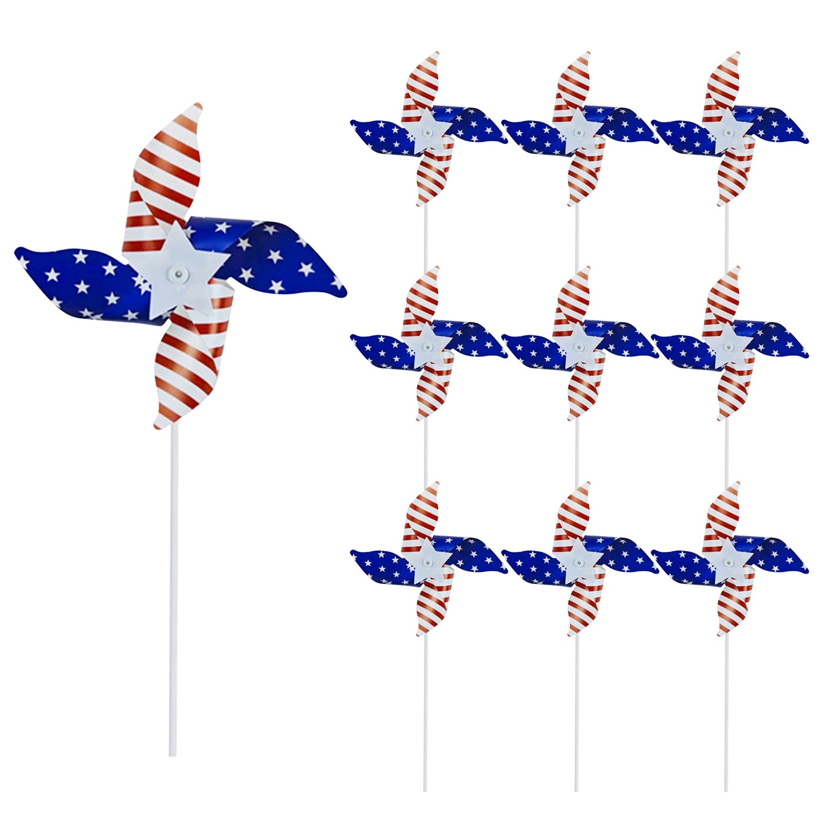 10 Pack Pinwheels Patriotic Decorations, American Flag on Stick Wind ...