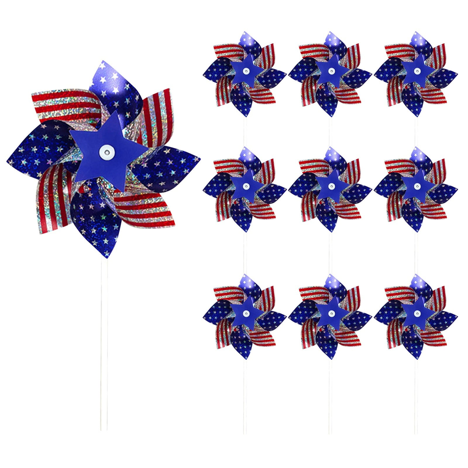 10 Pack Pinwheels Patriotic Decorations, American Flag On Stick Wind Spinners With Stake For ...