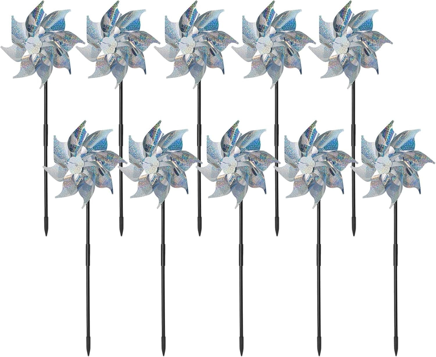 Rongsi 10 Pack Silver Garden Pinwheels, Weatherproof Metal Wind ...