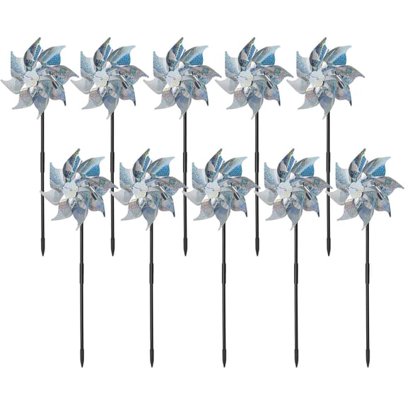 Rongsi 10 Pack Silver Garden Pinwheels, Weatherproof Metal Wind ...