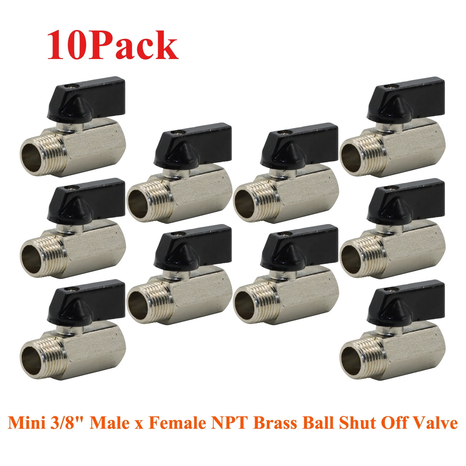 10 Pack Pk Mini 3/8" Male x Female NPT Brass Ball Shut Off Valve Water ...