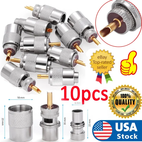 10-Pack Pl-259 Solder Connector Plug With Reducer For Rg8X Coax Cable ...