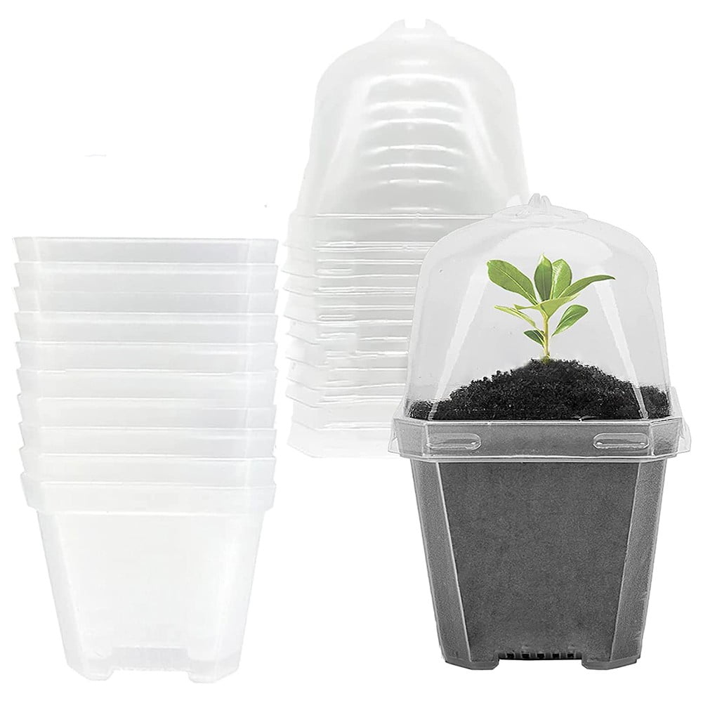 10 Pack Plant Nursery Pots with Humidity Domes - Small Square Plastic ...