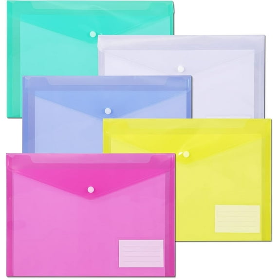 10-Pack Clear Document File Folders with Label Pockets and Paste Button ...