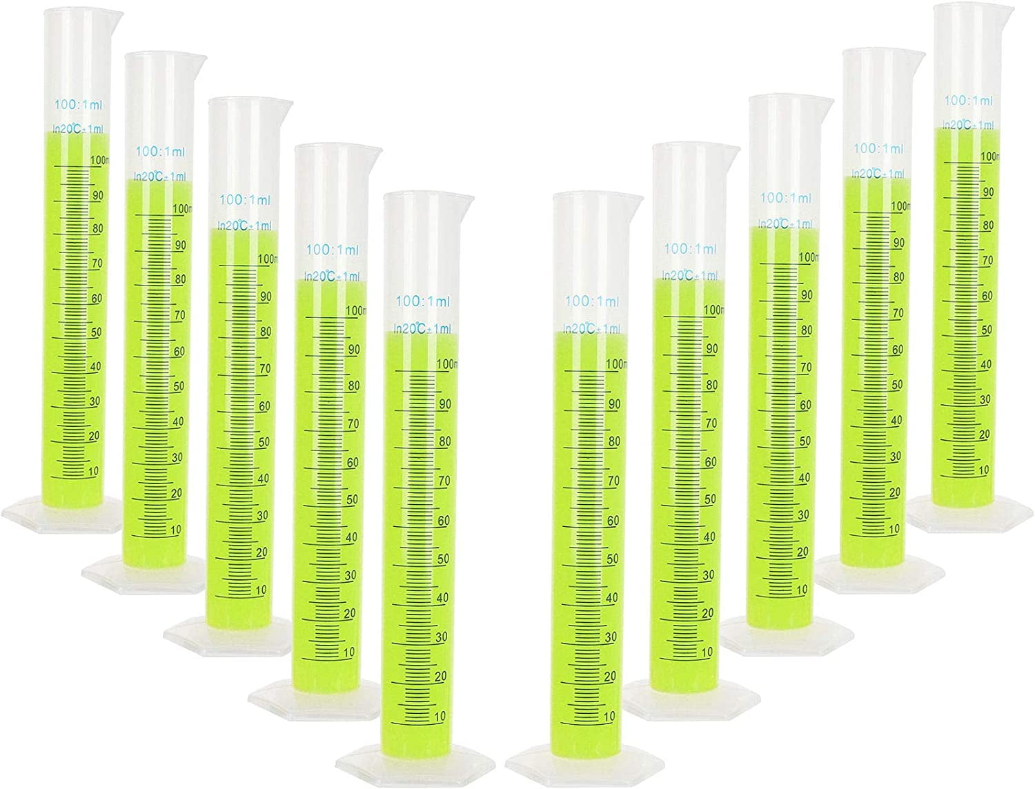 10 Pack Plastic Graduated Cylinder 100ml, Plastic Transparent Graduated ...