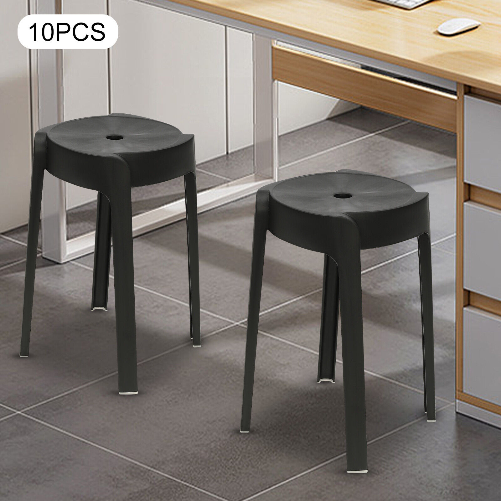 10 Pack Plastic Stackable Stools, Black PP 18" Plastic Round Stools ...