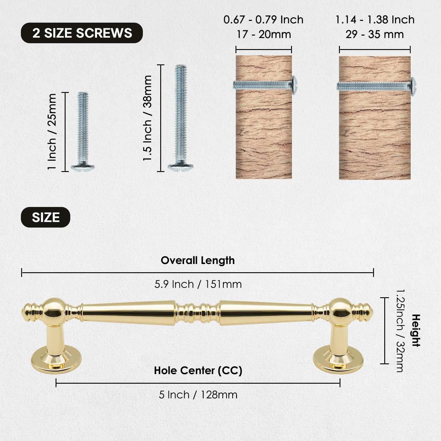 10 Pack Polished Gold Cabinet Pulls 5 Inch/128mm Hole Center Zinc Alloy ...