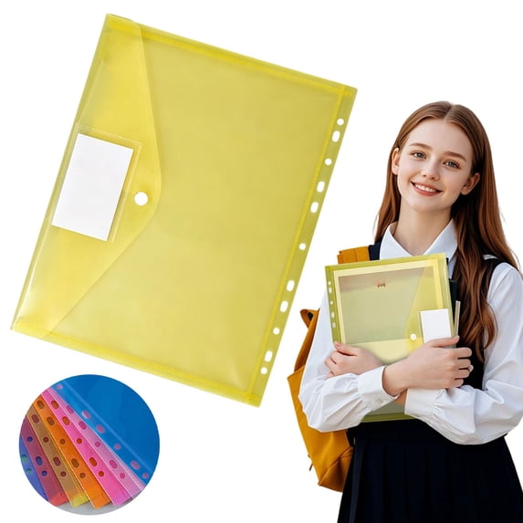 10 Pack Poly Binder Pockets with Hook and Loop,11-Hole Vertical Opening ...