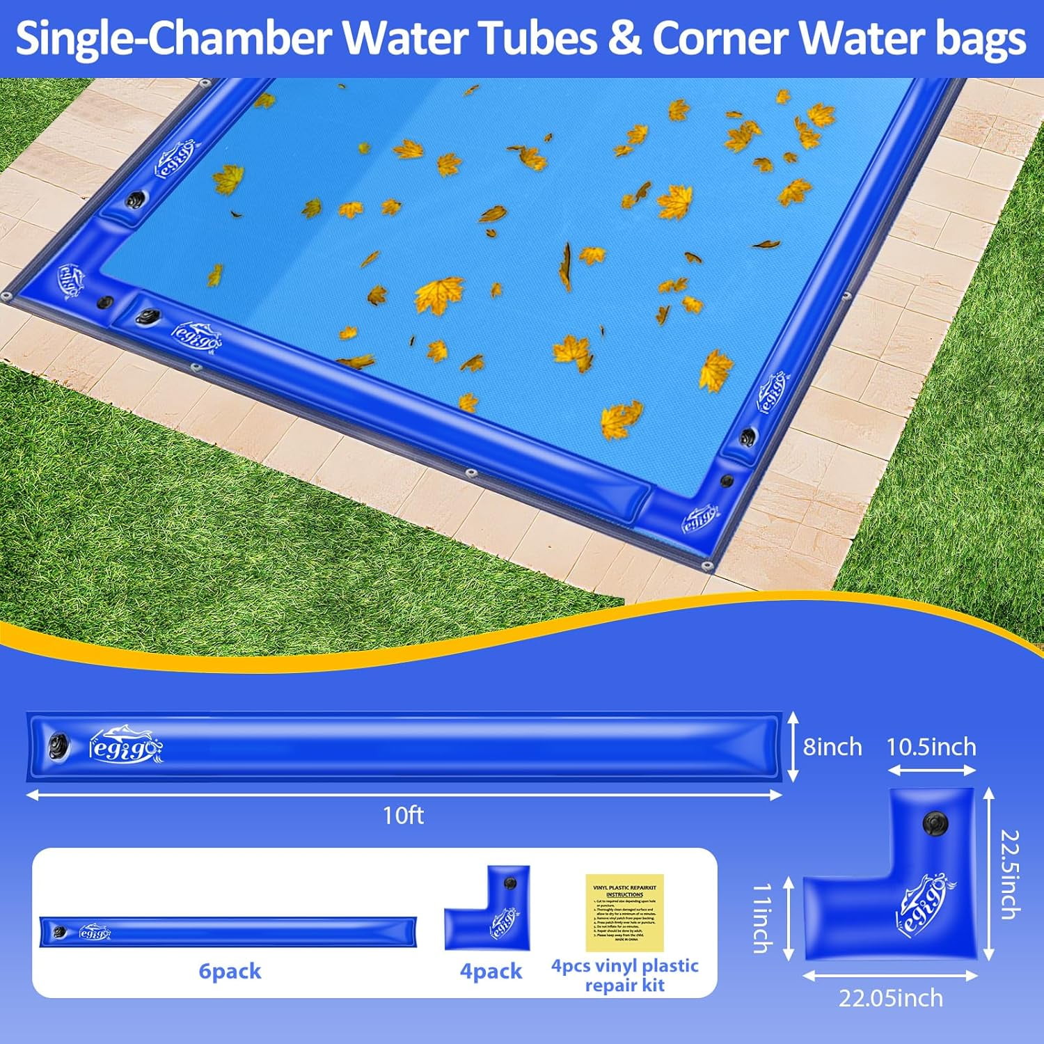 10 Pack Pool Cover Weights, 10 Ft Pool Water Bags with Corner Water ...