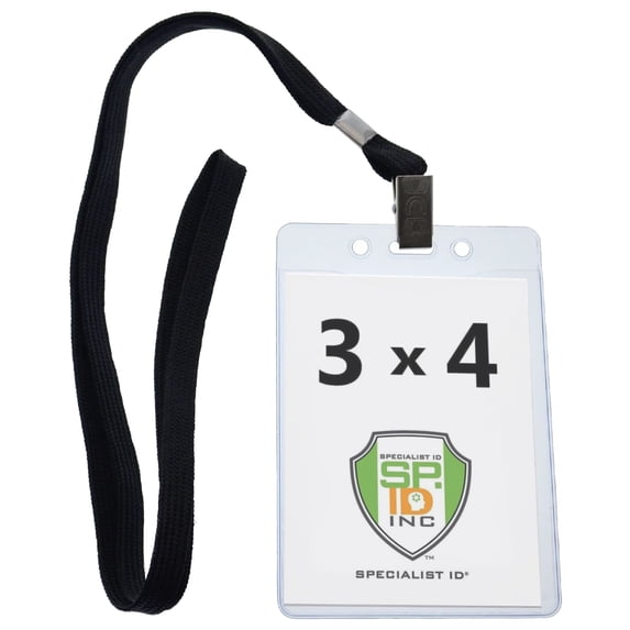 10 Pack - Premium 3x4 Name Badge Vertical with Lanyard - Clear Plastic ...