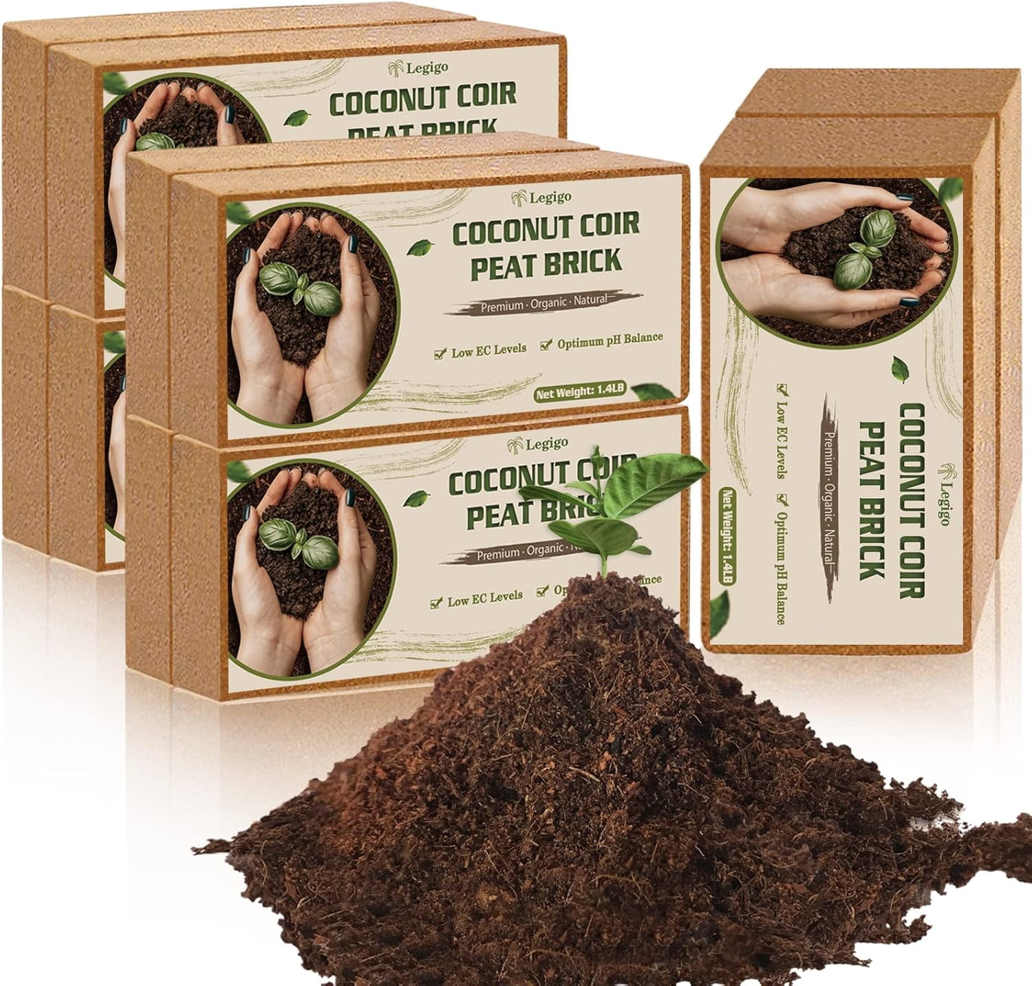 10 Pack Premium Coco Coir Brick for Plants- 100% Organic Compressed Coconut Coir Bricks Starting ...