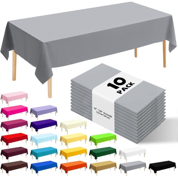 10 Pack Premium Disposable Plastic 54" X 108" Rectangle Table Cover for ...