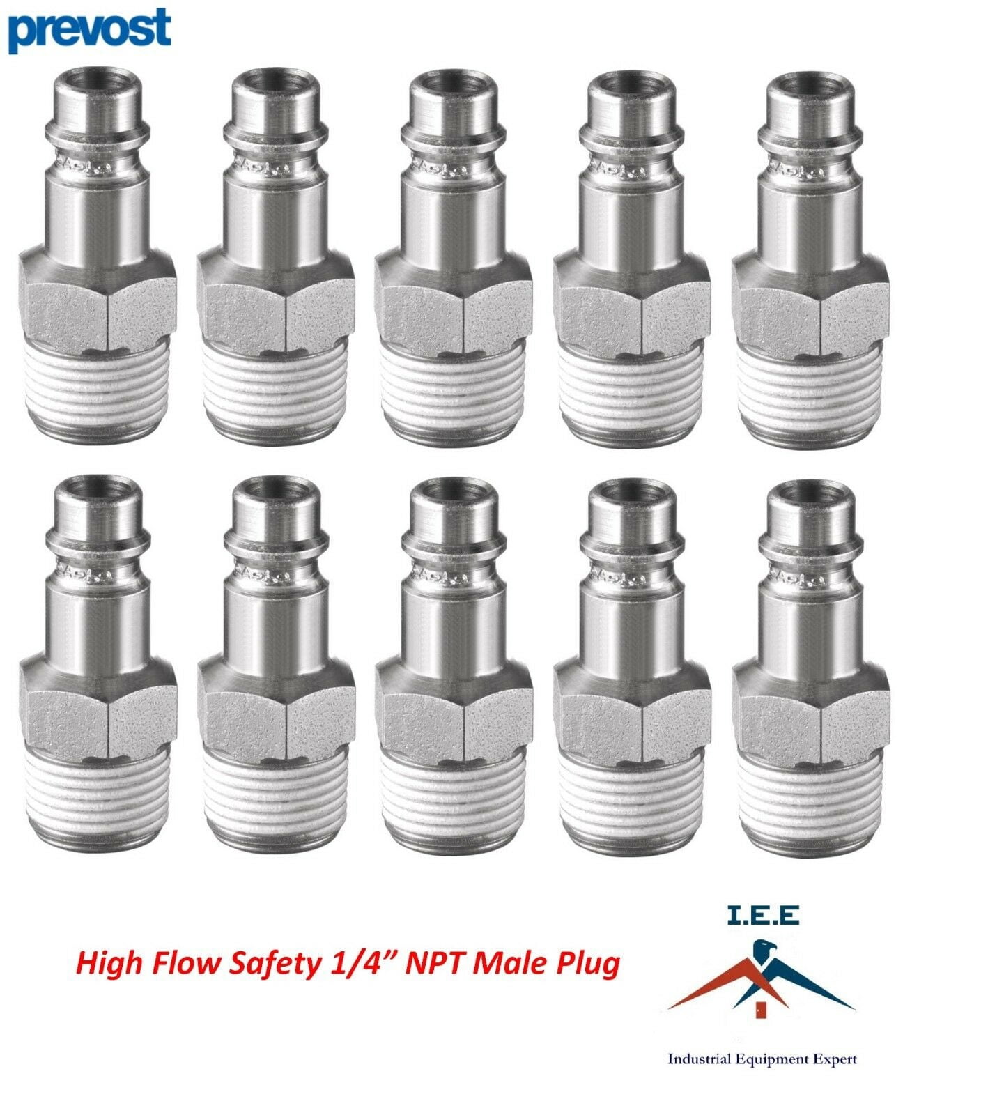 10 Pack Prevost 1/4" NPT High Flow Safety Tapered Male Thread Plug ERP ...