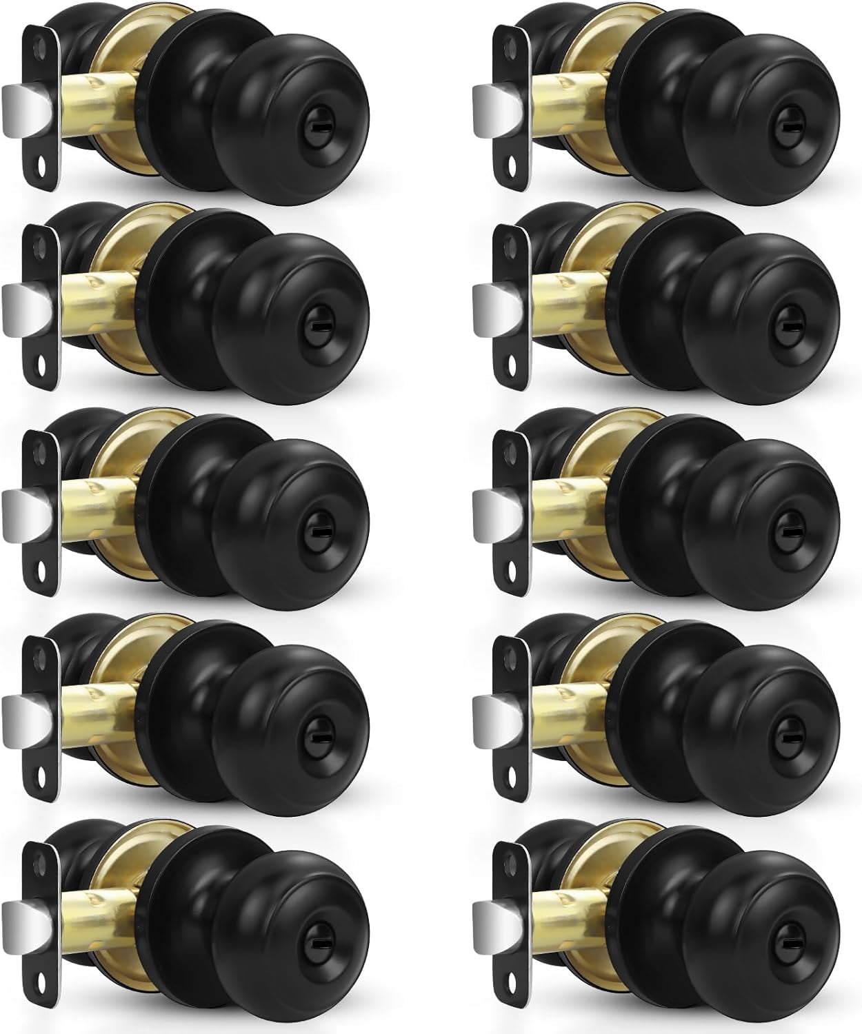 10 Pack Privacy Door Knobs for Bedroom Bathroom, Matte Black Door ...
