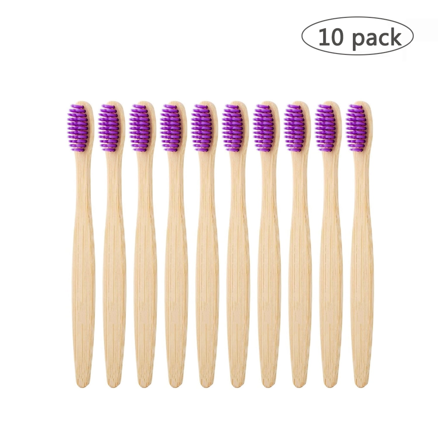 10 Pack Purple Bamboo Toothbrushes | Biodegradable & Compostable Eco ...