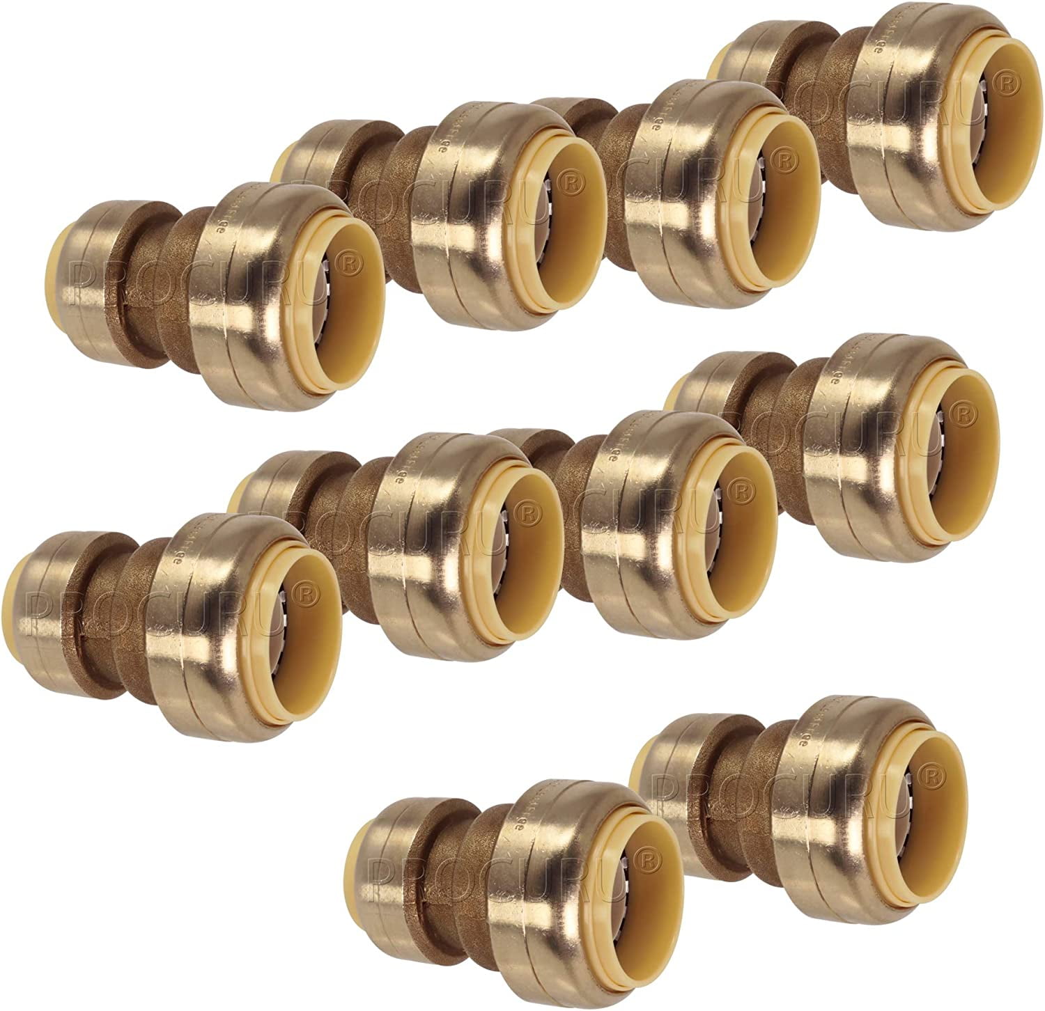 10-Pack PushFit Reducing Coupling 3/4" x 1/2", Push-to-Connect Brass ...