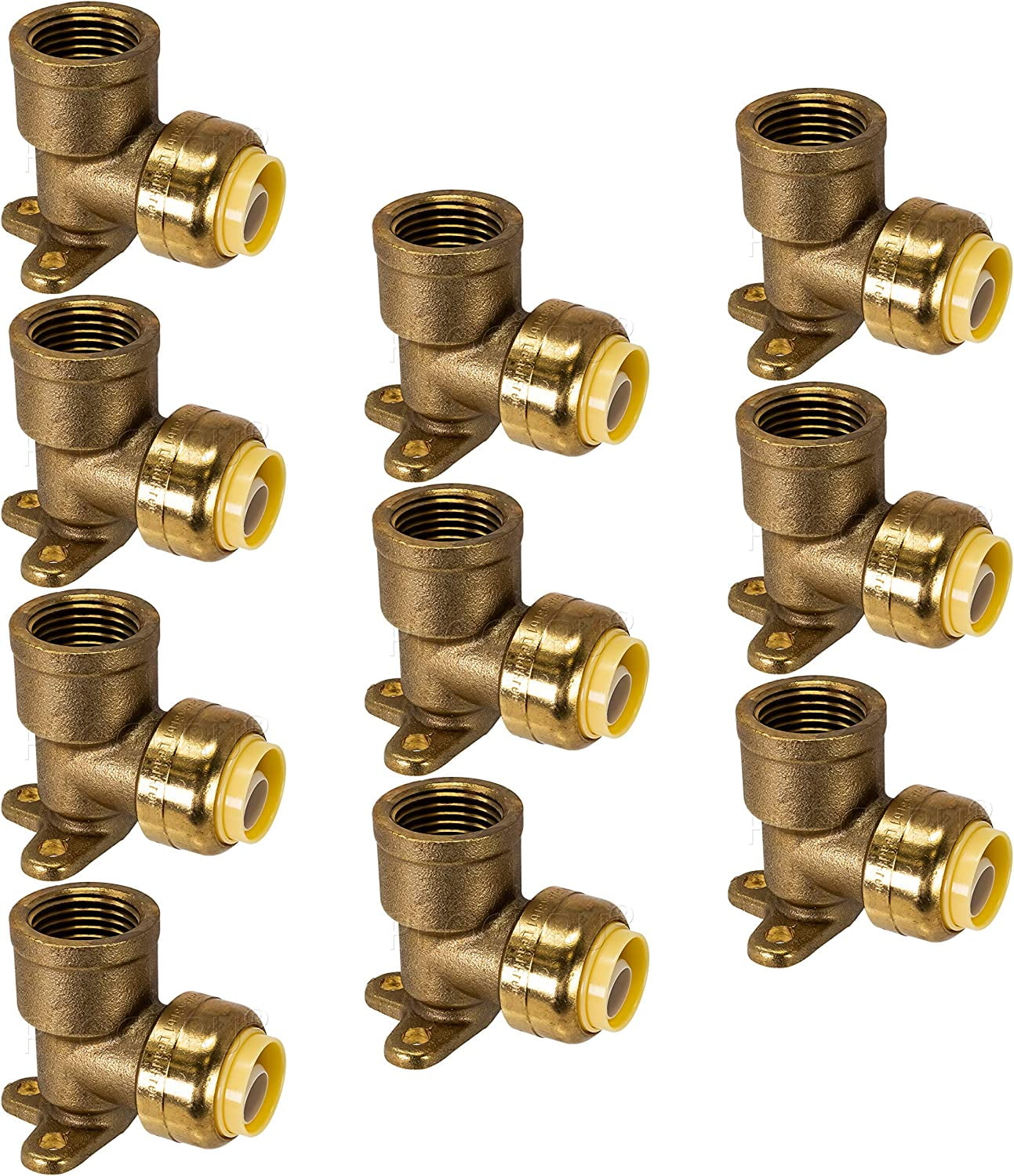 10-Pack Pushfit Drop Ear Elbow, 1/2" Push x 1/2" FNPT Female, Push-to-Connect Brass Plumbing ...