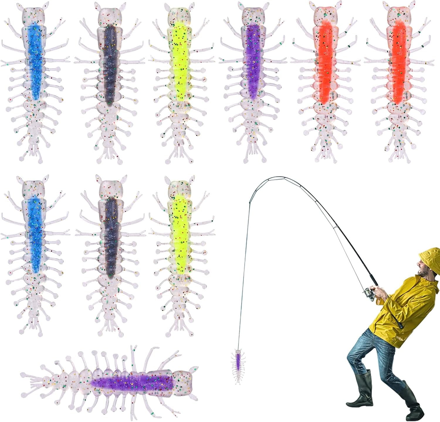 10-Pack Realistic Centipede Fishing Lures with Sequins – Soft Bait for ...