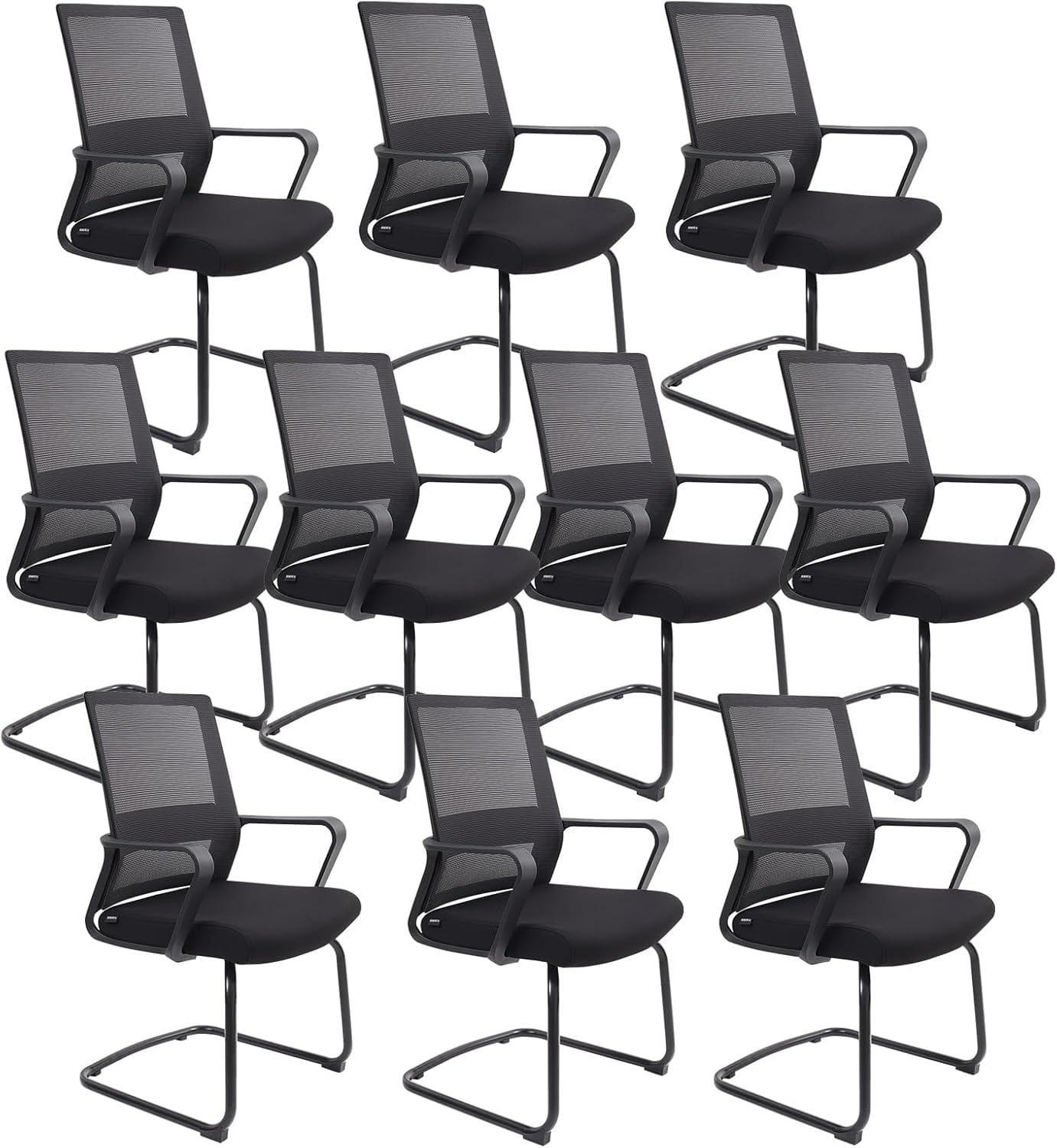 10 Pack Reception Chairs with Sled Base Mid Back Mesh for Conference ...