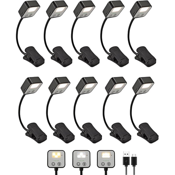10 Pack Rechargeable Book Lights for Reading at Night in Bed, LED Book ...