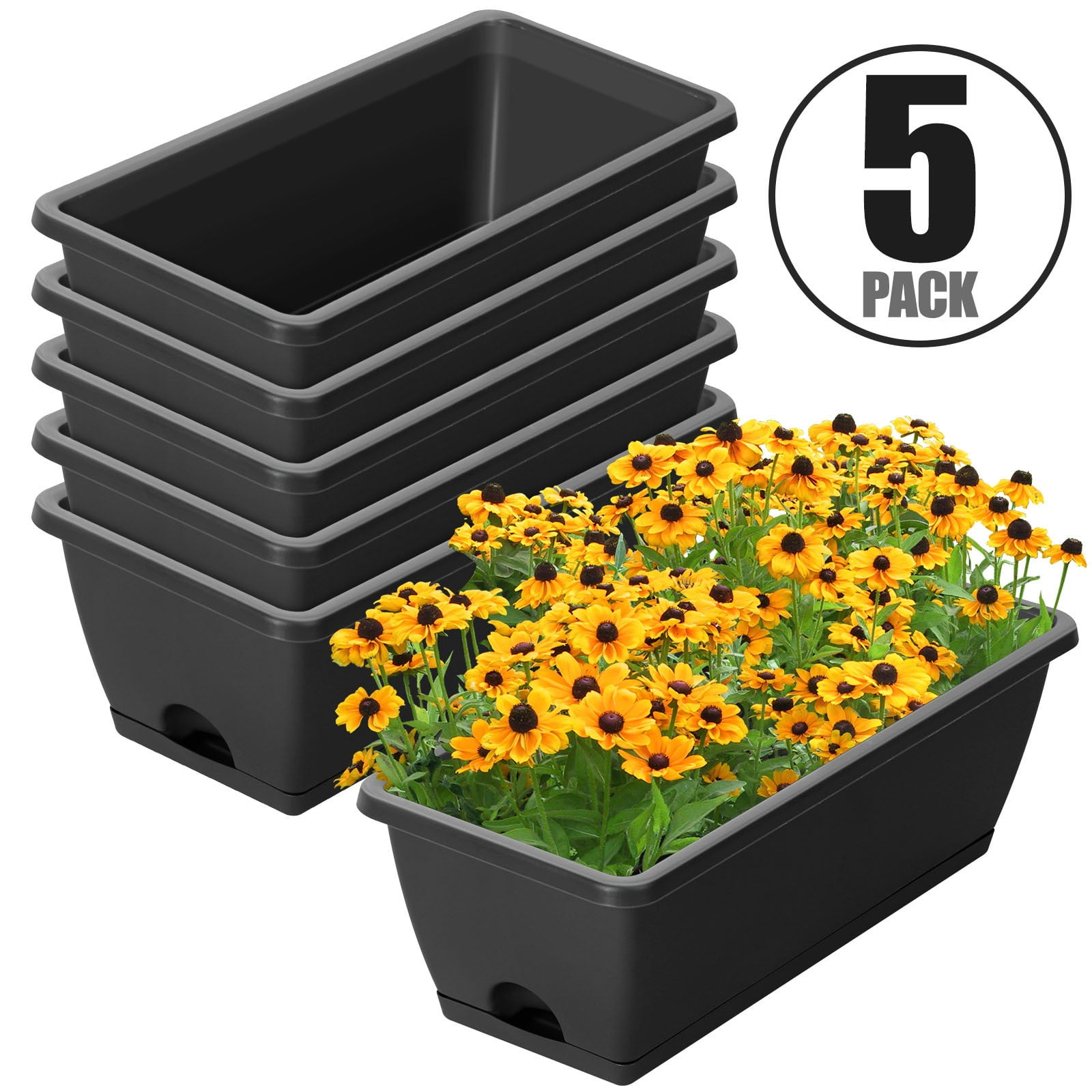 10-Pack Rectangular Herb Planters, 17in Plastic Window Box Planter ...
