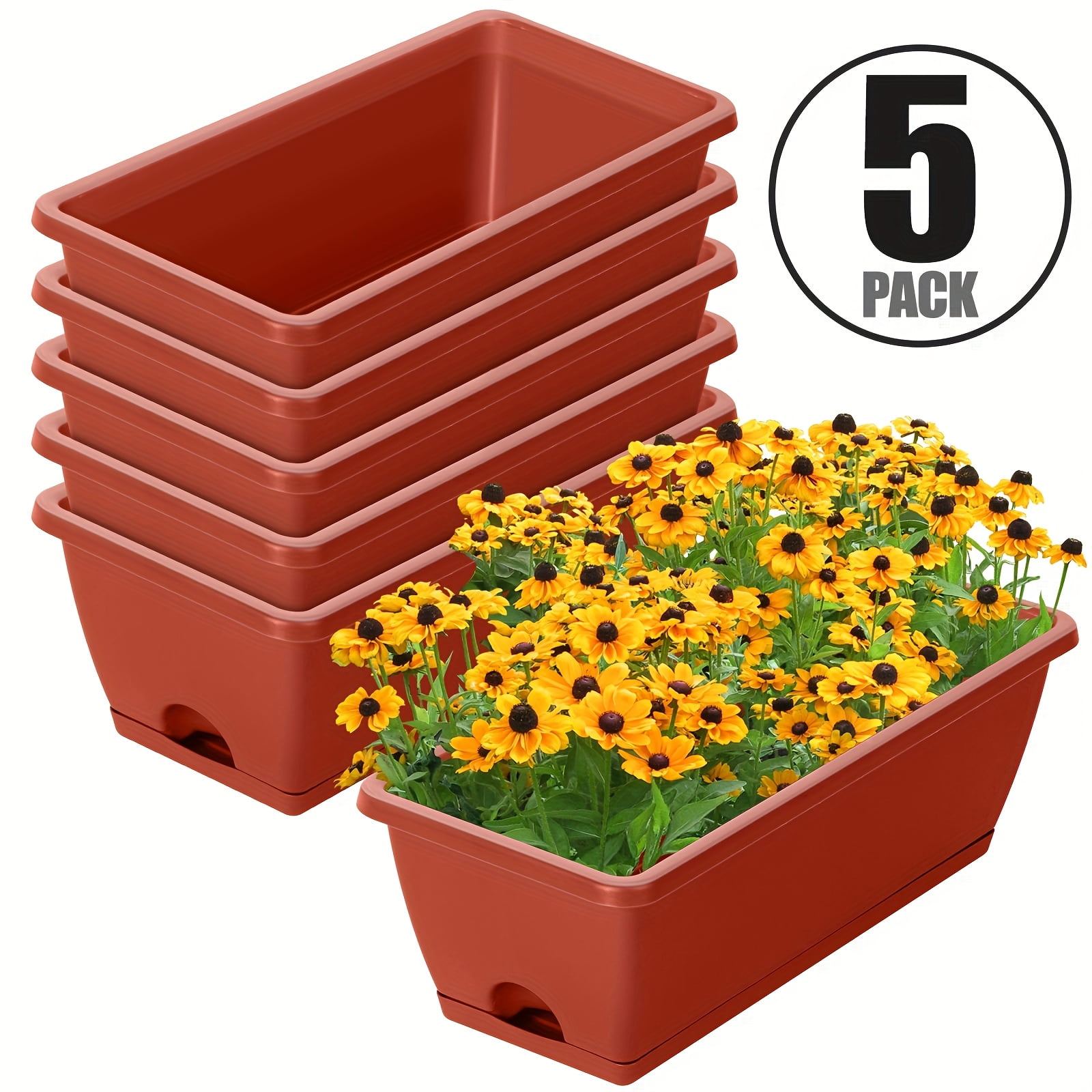 10-Pack Rectangular Herb Planters, 17in Plastic Window Box Planter ...