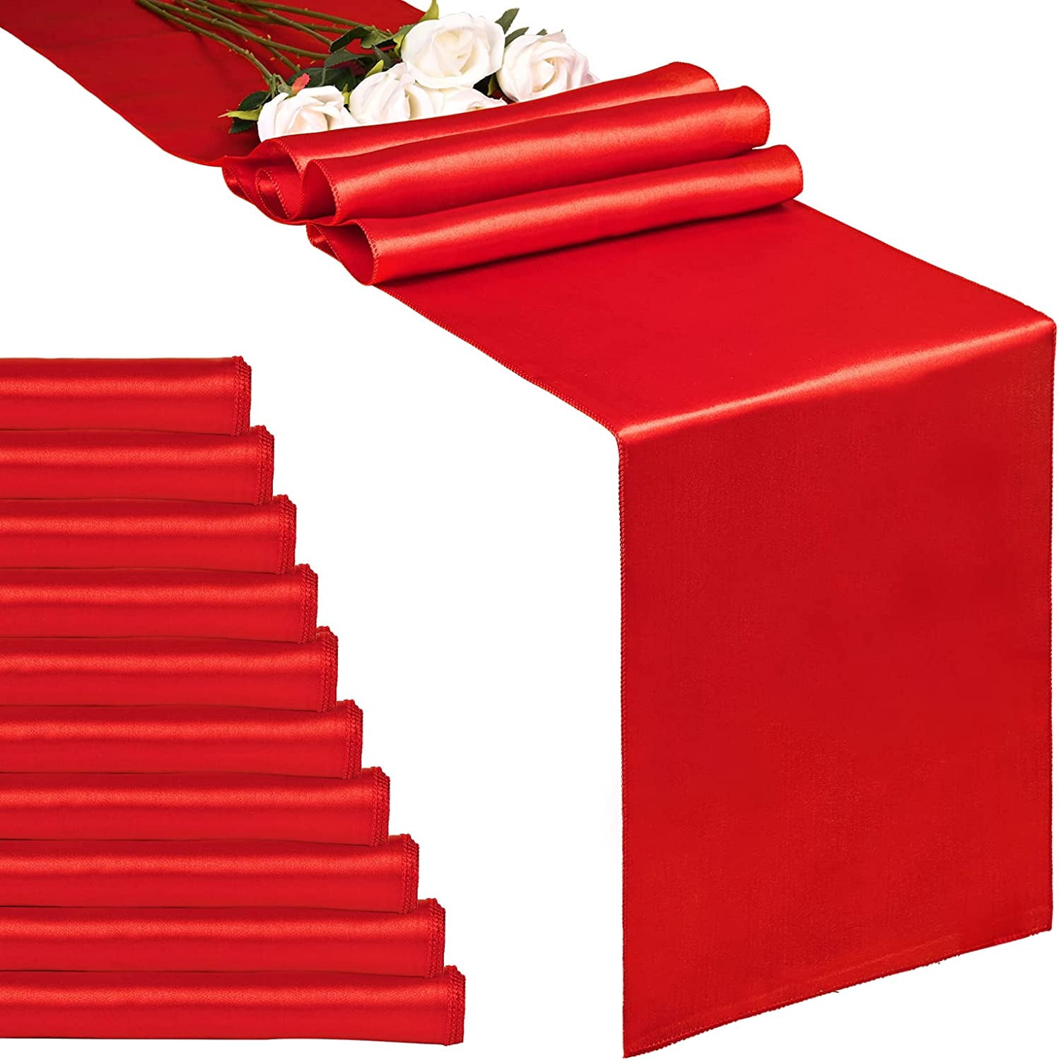 10-Pack Red 12 x 108 inches Long Premium Satin Table Runner for Wedding ...