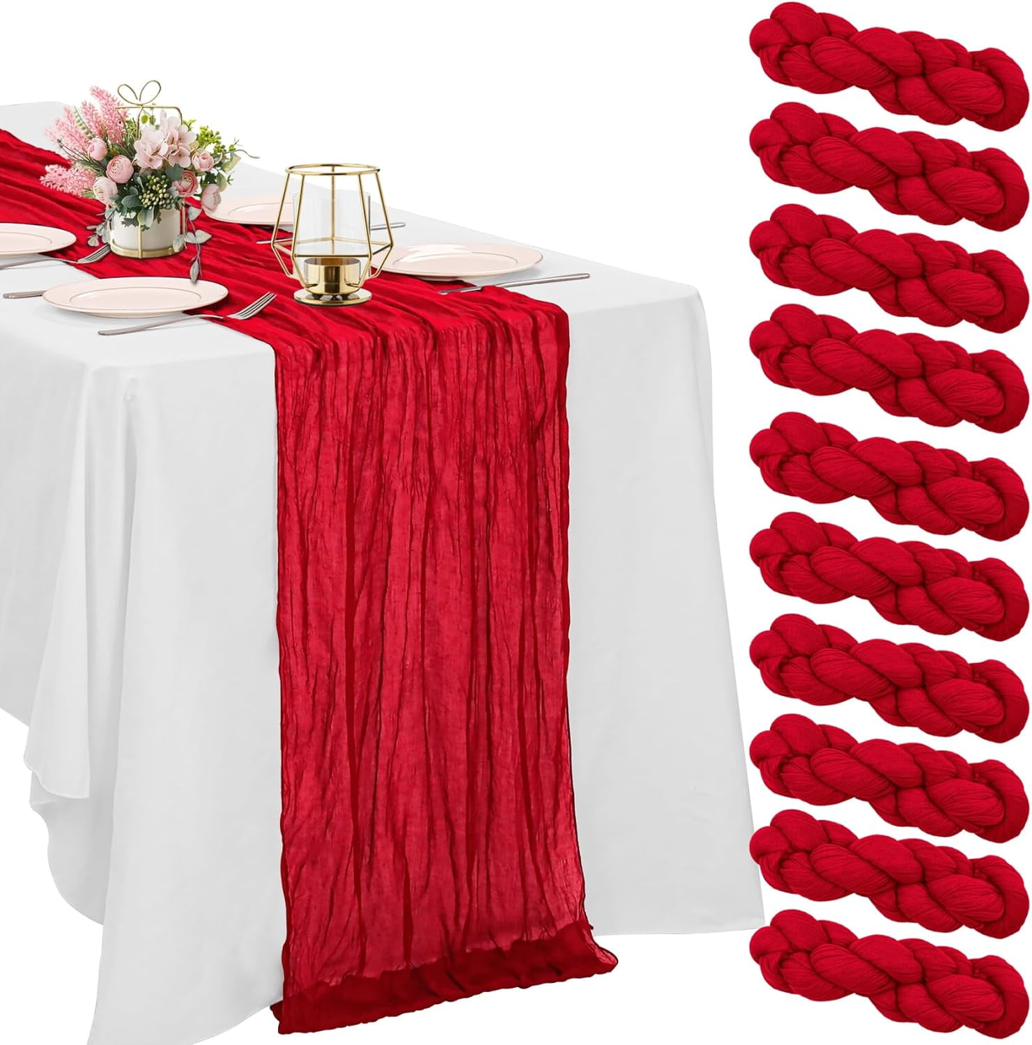 10 Pack Red Cheesecloth Table Runner 6FT Boho Gauze Fabric Table Runner ...
