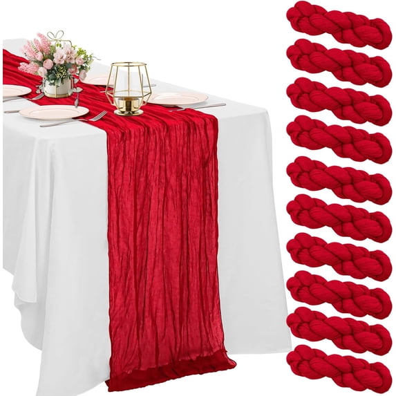 10 Pack Red Cheesecloth Table Runner 6FT Boho Gauze Fabric Table Runner ...