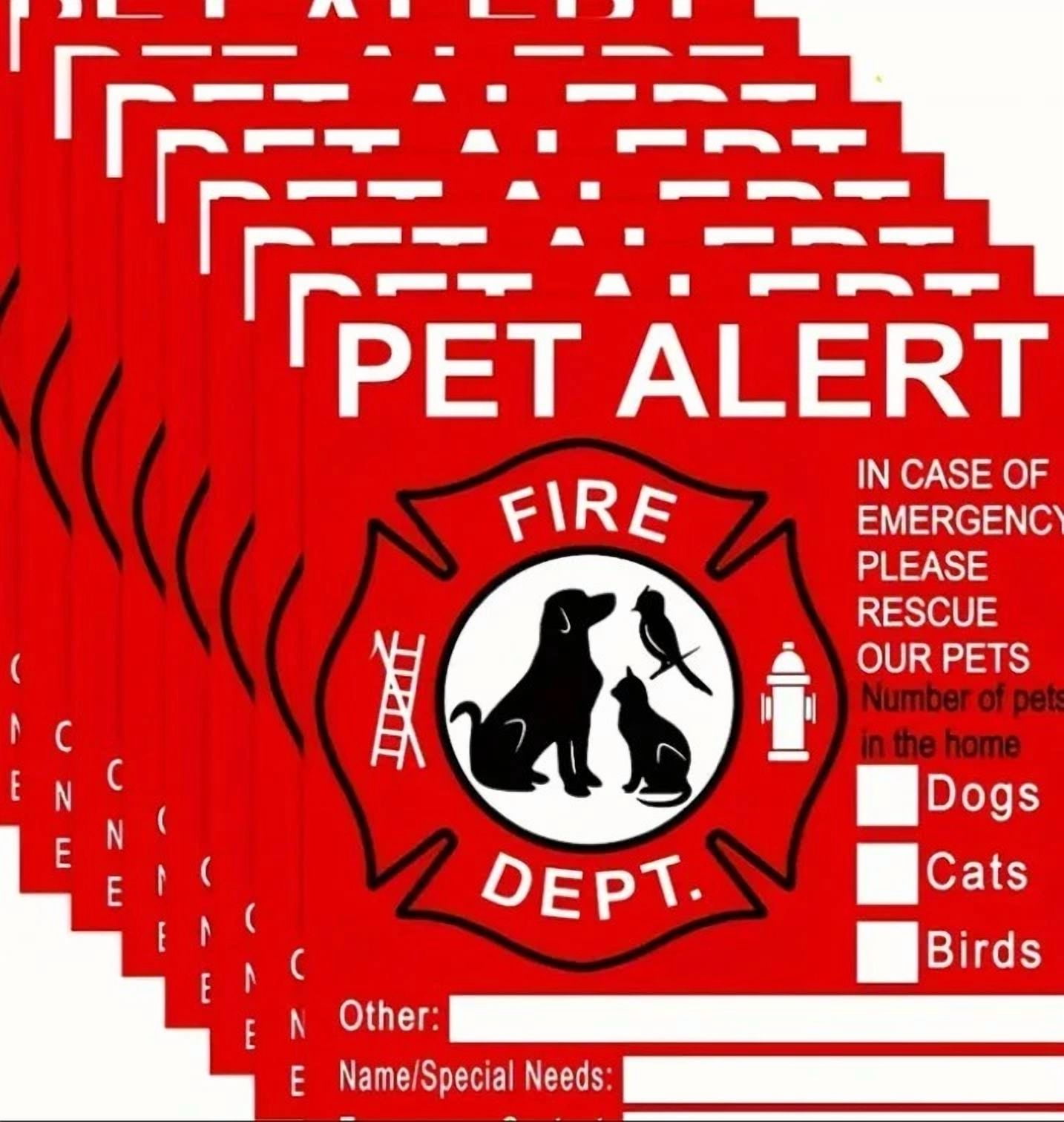 10 Pack Red Pets Inside Alert 4" Rescue Emergency Fire Window Stickers ...