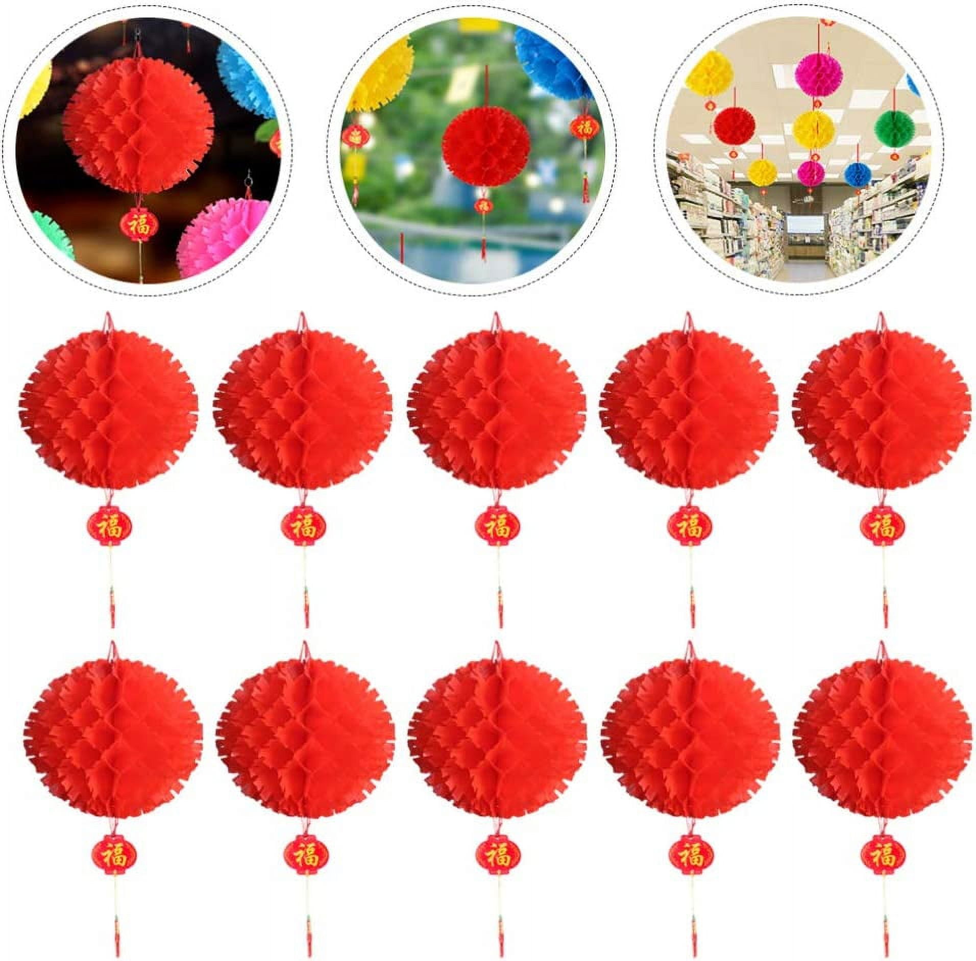 10-Pack Red Round Paper Lanterns for 2023 Year of the Rabbit Lunar New ...