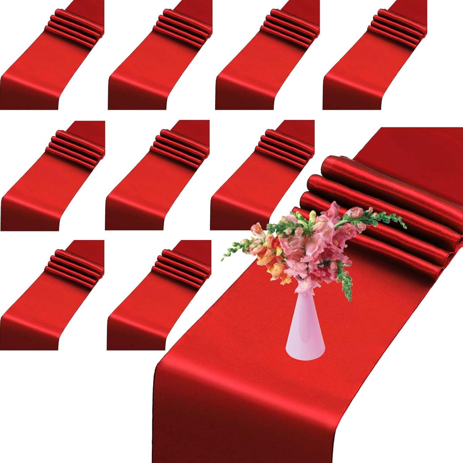 10 Pack Red Table Runner 12 x 108 Inches Wedding Satin Silk Table ...