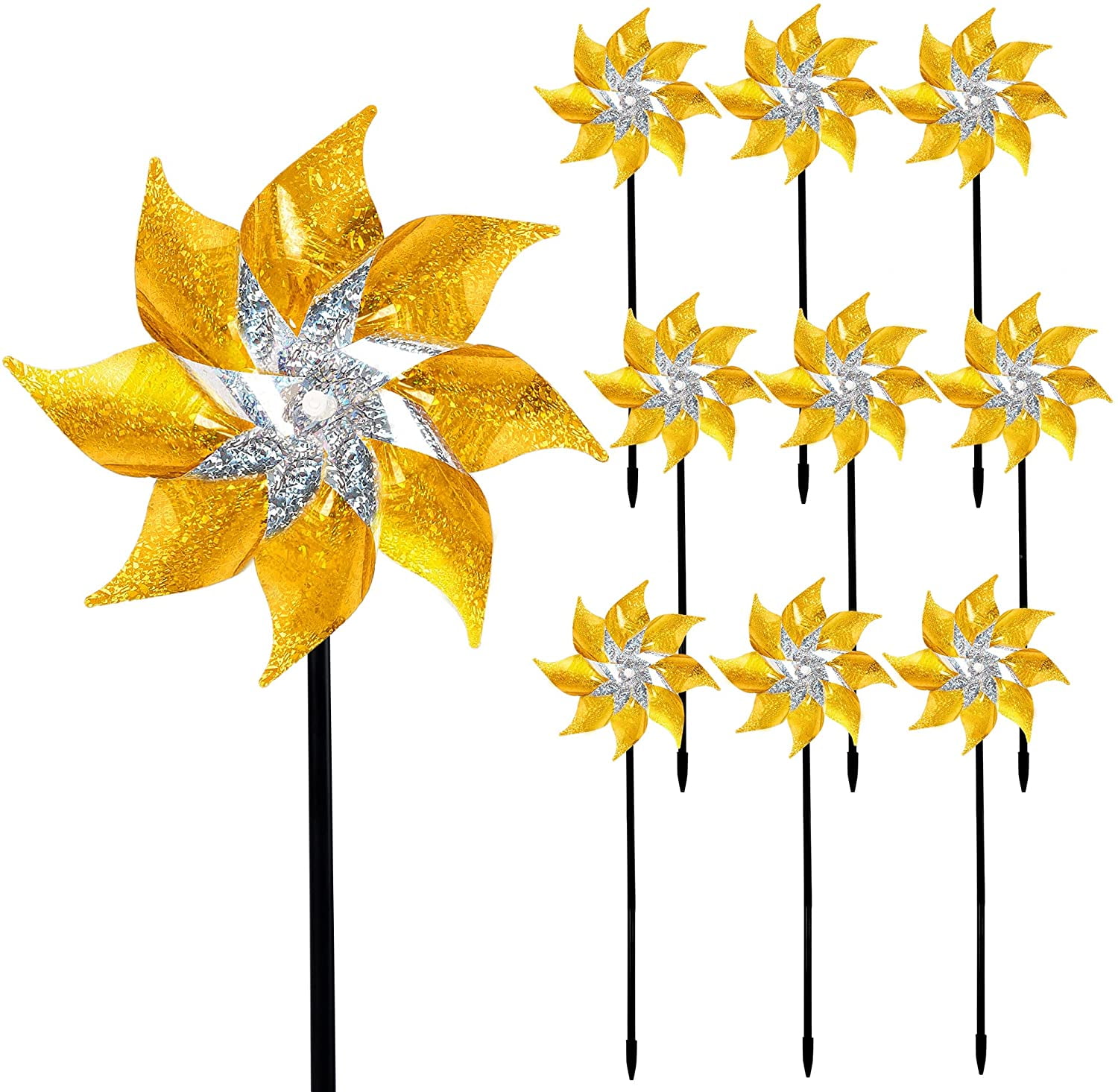 10 Pack Reflective Pinwheels with Stakes, Extra Sparkly Pin Wheel for ...