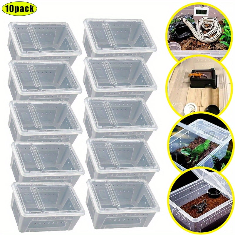 10-Pack Reptile Feeding Boxes, Small Plastic Terrarium Containers with ...