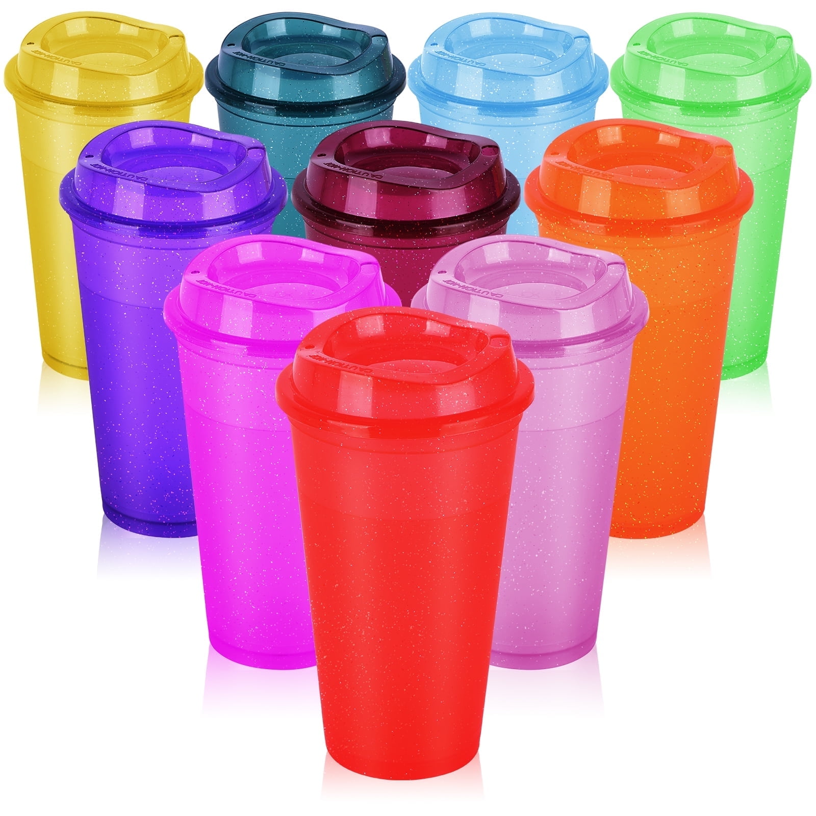 10 Pack Reusable Coffee Cups with Lids, Bulk 16 oz Travel Mug, Plastic ...